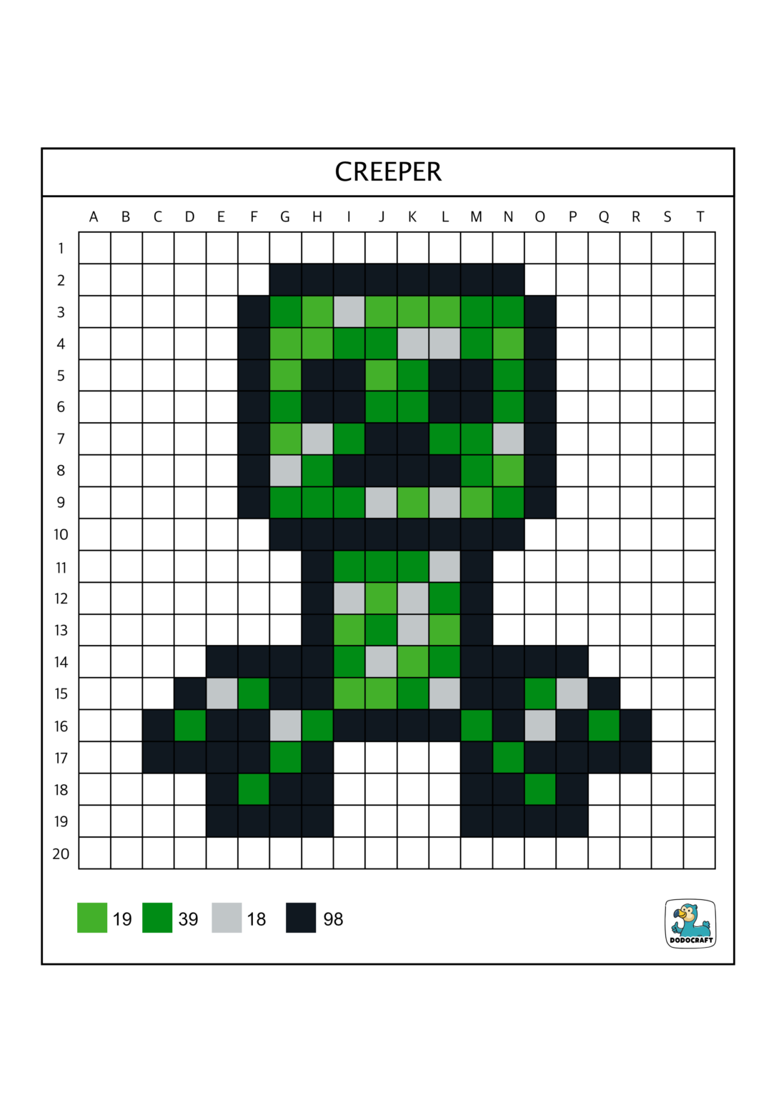 Pixel Art Template Creeper 20x20 - Dodocraft