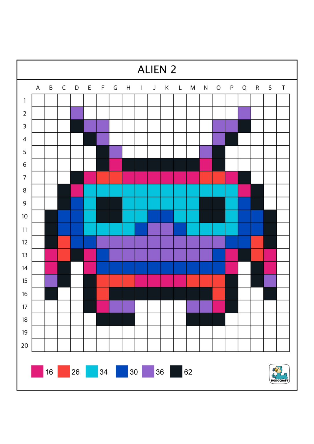 Pixel Art Template Alien 2 20x20 - Dodocraft
