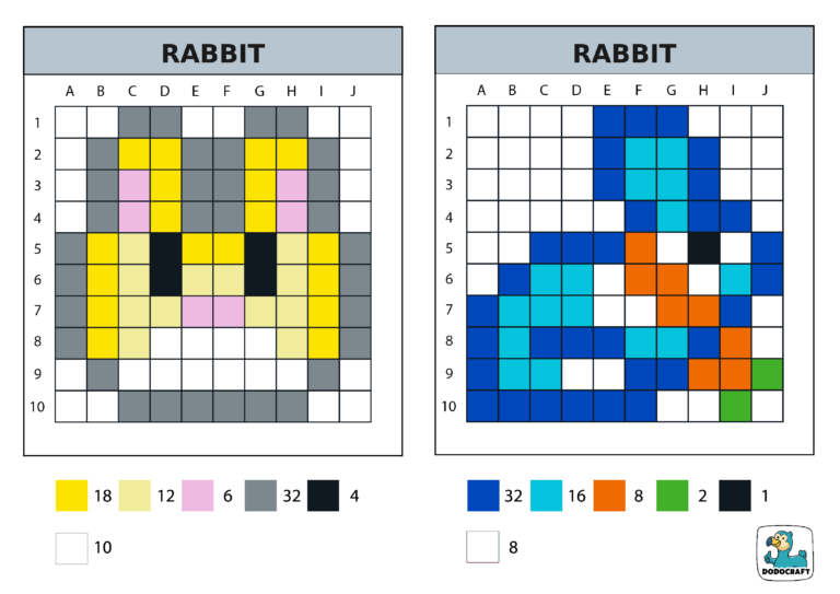Pixel Art 10×10 Bunnies - Dodocraft