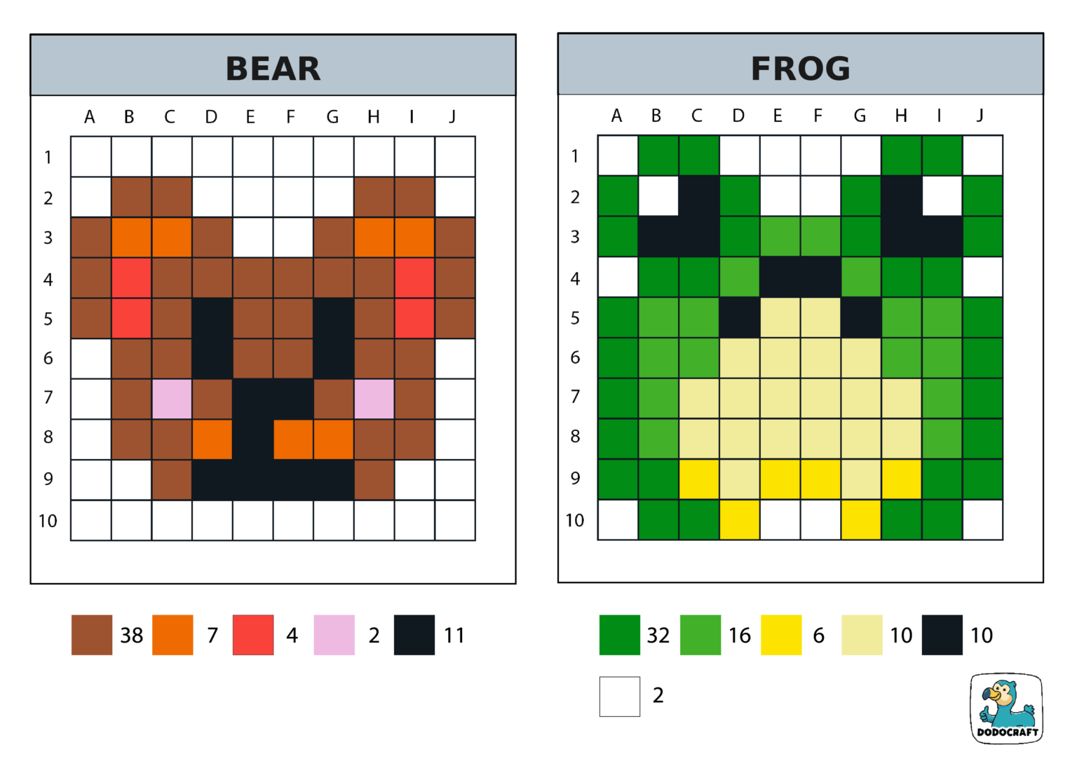 Pixel Art Templates 10x10 - Dodocraft